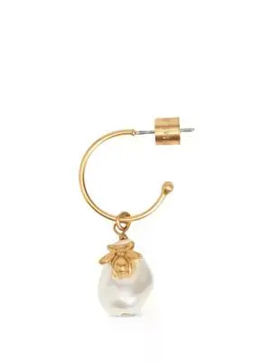 Bimba Y Lola Medium Bee And Pearl Hoop Earrings - Gold