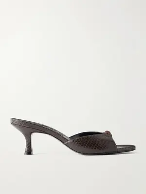 Staud Brynn 70 Snake-effect Leather Mules - Brown