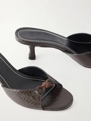 Staud Brynn 70 Snake-effect Leather Mules