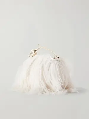 Erdem Bloom Leather-trimmed Feather Top Handle Bag