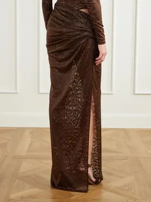 Alex Perry Draped Leopard-print Mesh Maxi Skirt