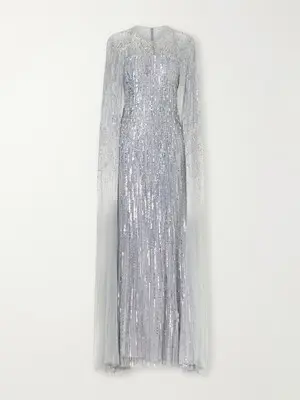 Jenny Packham Cosmic Dust Sequin-embellished Gown - Silver