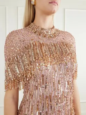 Jenny Packham Leia Cape-detailed Sequin-embellished Gown