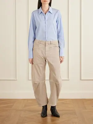 NILI LOTAN Shon Cotton-blend Twill Barrel-leg Pants - Neutrals