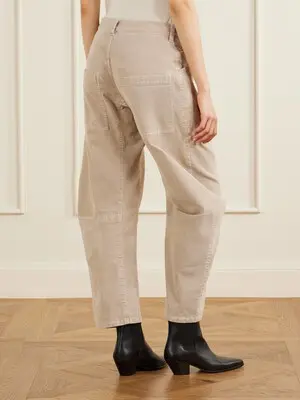 NILI LOTAN Shon Cotton-blend Twill Barrel-leg Pants - Neutrals