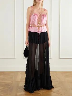 Chloé Lace-trimmed Silk-satin Tank