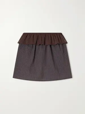 DEIJI STUDIOS Flounce Striped-organic Cotton Mini Skirt - Brown