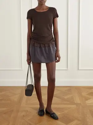 DEIJI STUDIOS Flounce Striped-organic Cotton Mini Skirt