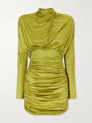 Balmain Open-back Draped Ruched-detail Satin Mini Dress