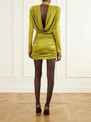 Balmain Open-back Draped Ruched-detail Satin Mini Dress