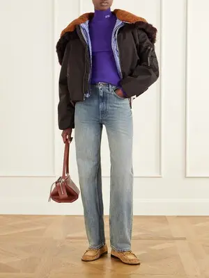 Loewe Shearling-trimmed Shell Bomber Jacket