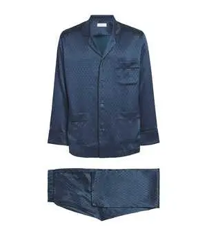 Olivia Von Halle Silk Twill Geometric Laurent Pyjama Set - Blue