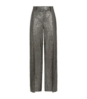 Brunello Cucinelli Virgin Wool Sequin Wide-leg Trousers