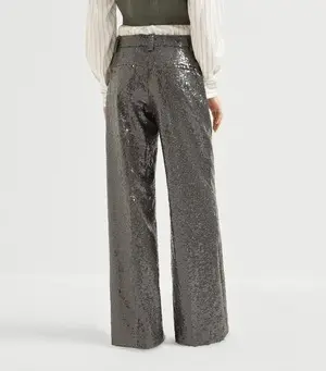 Brunello Cucinelli Virgin Wool Sequin Wide-leg Trousers