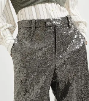 Brunello Cucinelli Virgin Wool Sequin Wide-leg Trousers