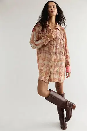 THE TALES Summer Check Mini Shirtdress At - Pink