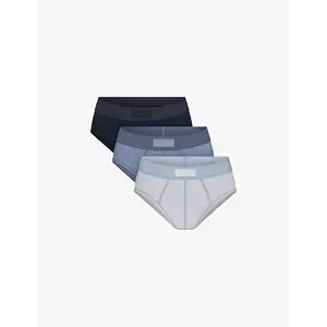SKIMS Logo-waistband Pack Of Three Cotton-jersey Briefs - Nimbus Multi