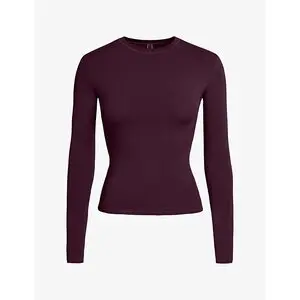 SKIMS Long-sleeve Cotton-jersey T-shirt - Currant