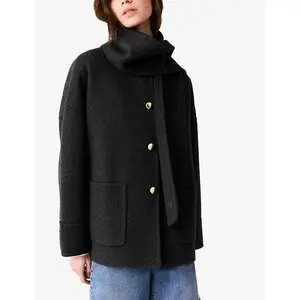 Maje Scarf-detail Boxy-fit Wool-blend Coat