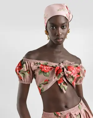 Dolce & Gabbana Rose Bouquet-print Cotton Top Shirts And Tops - Multicolor