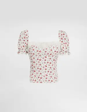 Dolce & Gabbana Small Rose-print Charmeuse Top Shirts And Tops - Multicolor