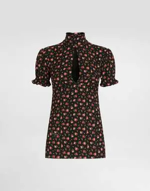 Dolce & Gabbana Small Rose-print Charmeuse Top Shirts And Tops - Multicolor