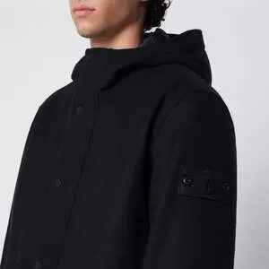 Stone Island Navy Hooded Jacket In Wool Blend