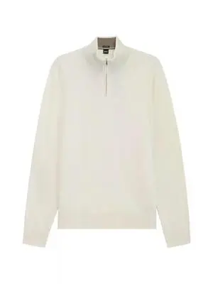 BOSS Quarter-zip Ribbed-trim Sweater - White