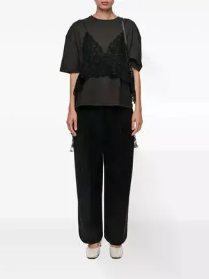 Bimba Y Lola Faded T-shirt Top With Lace Overlay - Black