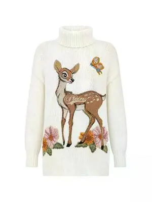 Philipp Plein Bambi-embroidered Oversized Turtleneck Sweater - Neutrals