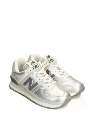NEW BALANCE 574 Lace-up Leather Sneakers - Silver