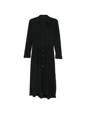 High Button-up Long-sleeve Midi Dress - Black