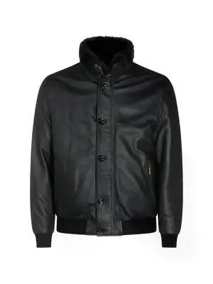 MOORER Shearling-collar Leather Jacket - Black