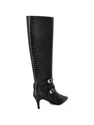 Philipp Plein Croc-effect Buckled Knee-high Boots