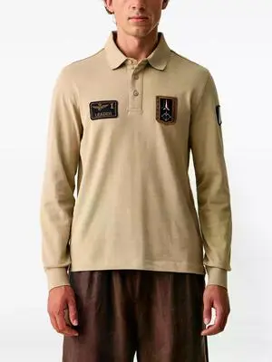 AERONAUTICA MILITARE Patch-detail Long-sleeve Polo Shirt - Neutrals