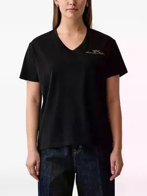 AERONAUTICA MILITARE Embroidered V-neck T-shirt - Black