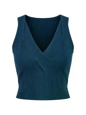 Patrizia Pepe Ribbed Crossover-detail Top - Blue