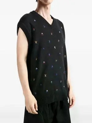 VOWELS Embroidered V-neck Vest