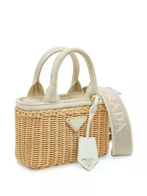 Prada Mini Wicker Canvas Tote Bag