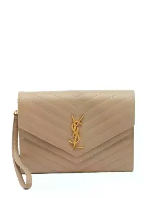 Saint Laurent 2025 Cassandre Matelassé Clutch Bag - Neutrals