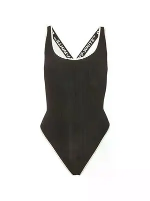 Off-White Logo-strap Contrasting-trim Swimsuit - Black