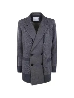 Sacai Herringbone-knit Double-breasted Cardigan
