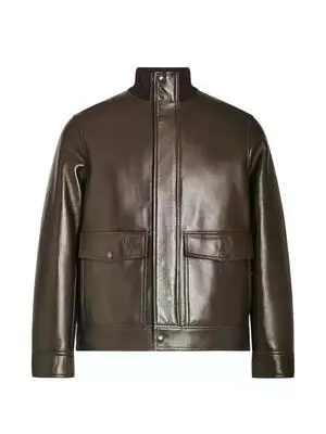 YVES SALOMON Knit-collar Leather Jacket - Brown