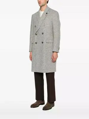 LARDINI Double-breasted Herringbone-tweed Coat