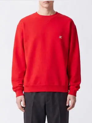 Celine Triomphe Logo Contrast-embroidered Cotton Crewneck Sweatshirt Red