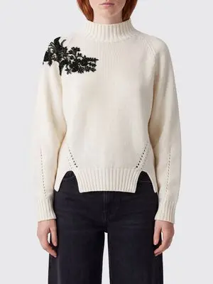 ERMANNO FIRENZE Wool Turtleneck Sweater With Bead Embellishments - Brown