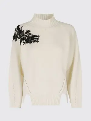 ERMANNO FIRENZE Wool Turtleneck Sweater With Bead Embellishments - Brown