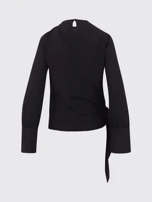Federica Tosi Draped Viscose Blouse With Tie-waist Belt And Long Sleeves - Black