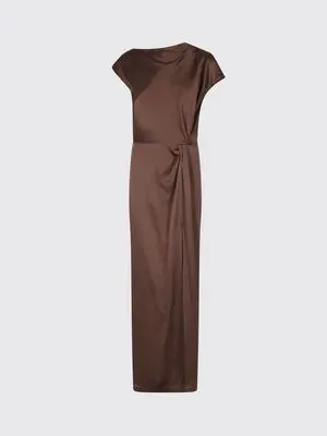 Federica Tosi Draped Asymmetric Satin Midi Evening Dress - Brown