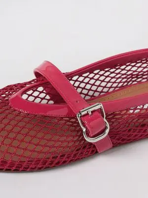 Alaïa Mary Jane Mesh And Patent Leather Ballerina Flats With Strap - Ruby